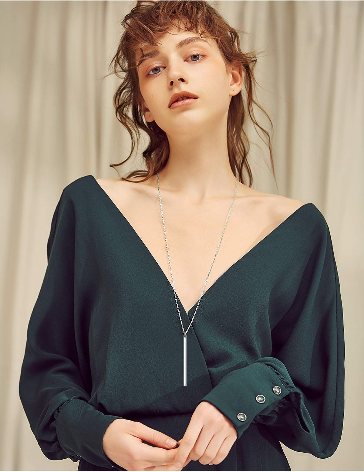 Alphm Long Chain Vertical Bar Y Necklace S925 Sterling Silver Pendant for Women Statement Jewelry