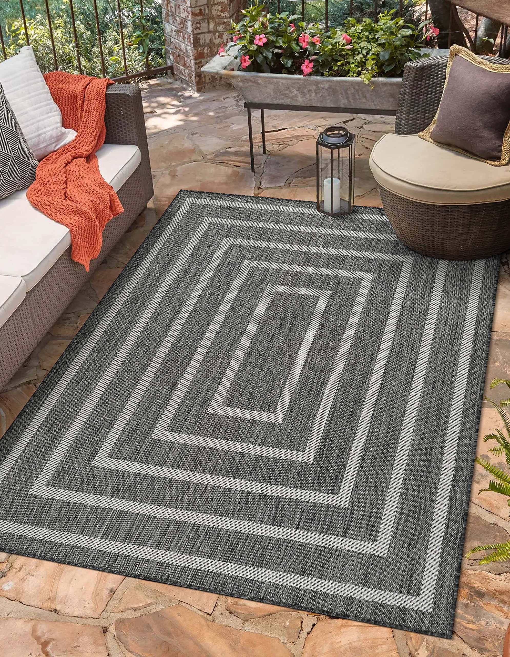Adiva Rugs Outdoor Indoor Area Rug, Weather Resistant, Easy to Clean, Stain Resistant Floor Mat for Dining Room, Backyard, Deck, Patio (PEBBLE WEISS, 7'10" x 10')