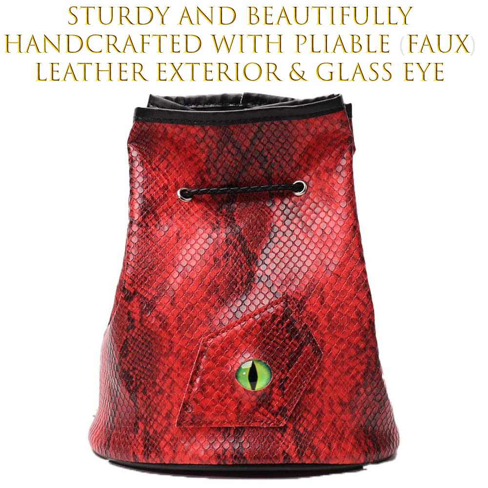 Grinning Gargoyle β Massive Dice Bag with 7 Pockets - 500 Die Capacity Die Pouch with 7 Pockets β Deluxe Dragon Skin Design with Eye (Red)