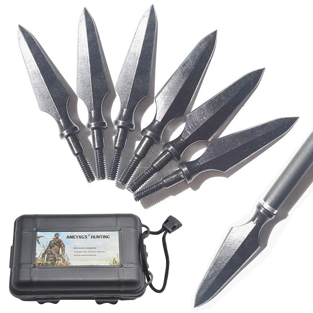 AMEYXGS 200 Grain Broadheads Traditional Hunting Arrowhead Archery Metal Arrow Tips Screw-in Arrow Heads with Box for Compound Bow Recurve