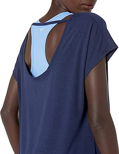 Amazon Essentials Women's Studio Relaxed-Fit Open-Back Short-Sleeve T-Shirt, Navy, Large