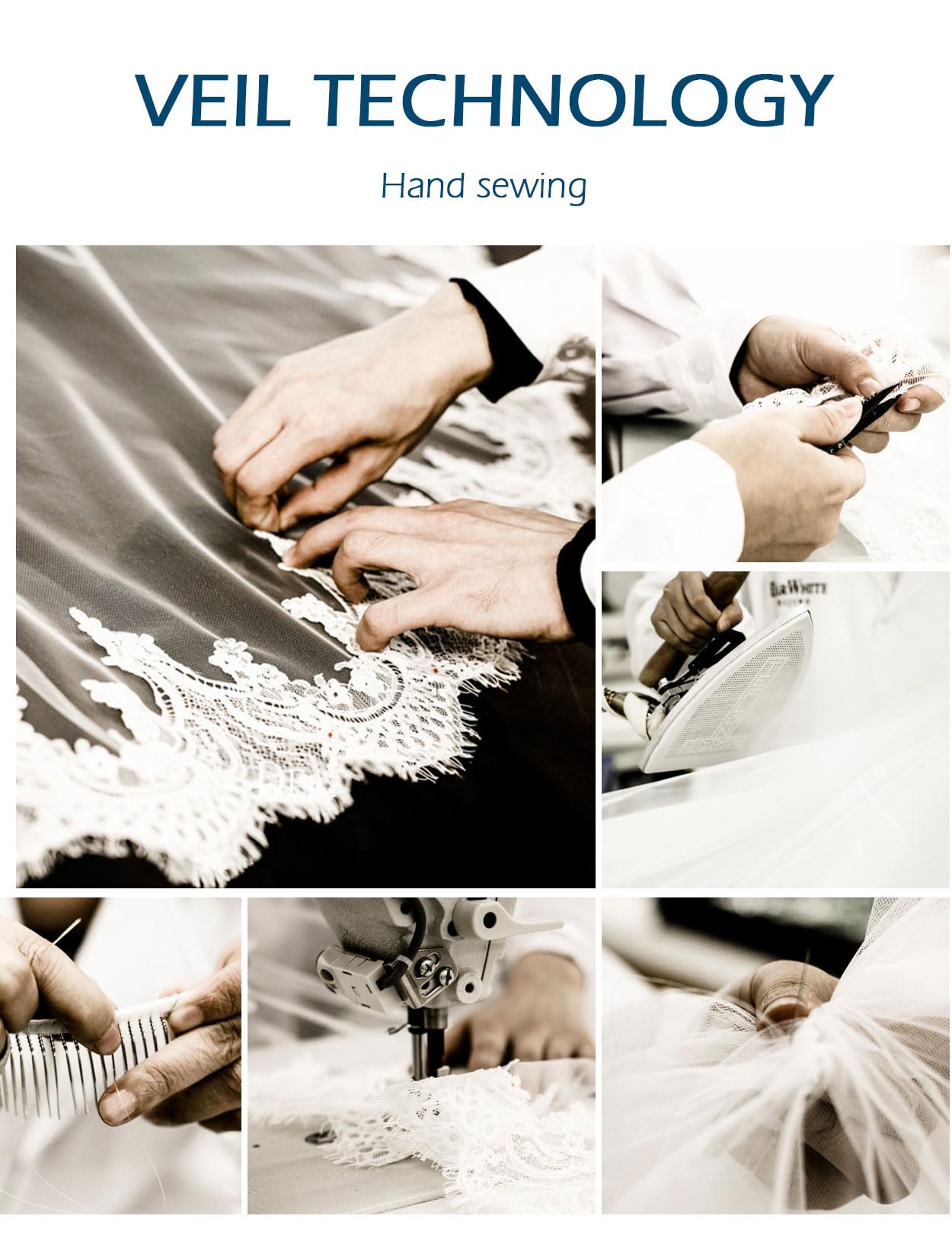 BEAUTELICATE Wedding Bridal Veil with Comb 1 Tier Lace Applique Chapel Length 90" White