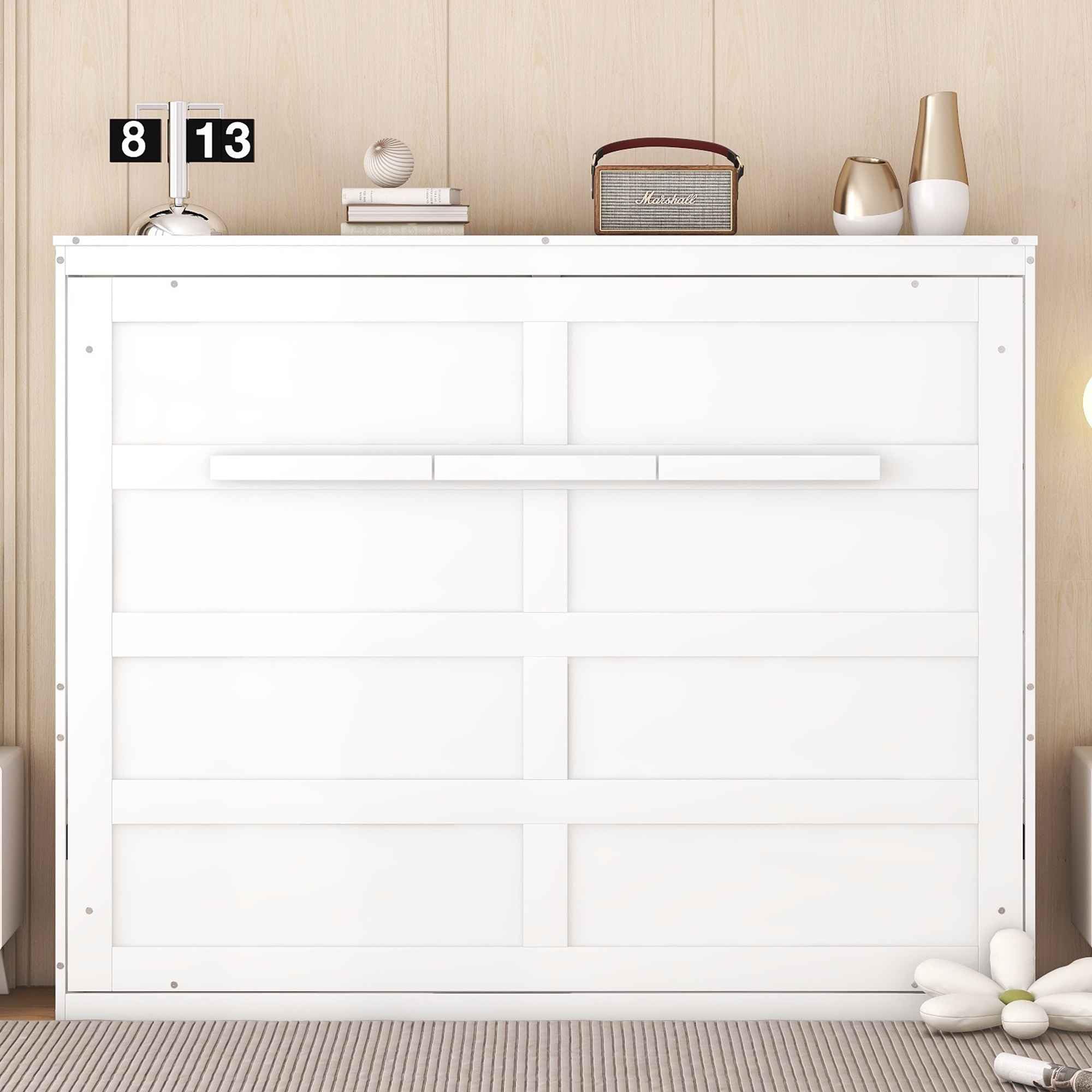 ATY Murphy Cube Cabinet Bed, Full Size Platform Bedframe, Wooden Wall Bed, Easy Assemble & Fold, Save Space, No Spring Needed Required, White