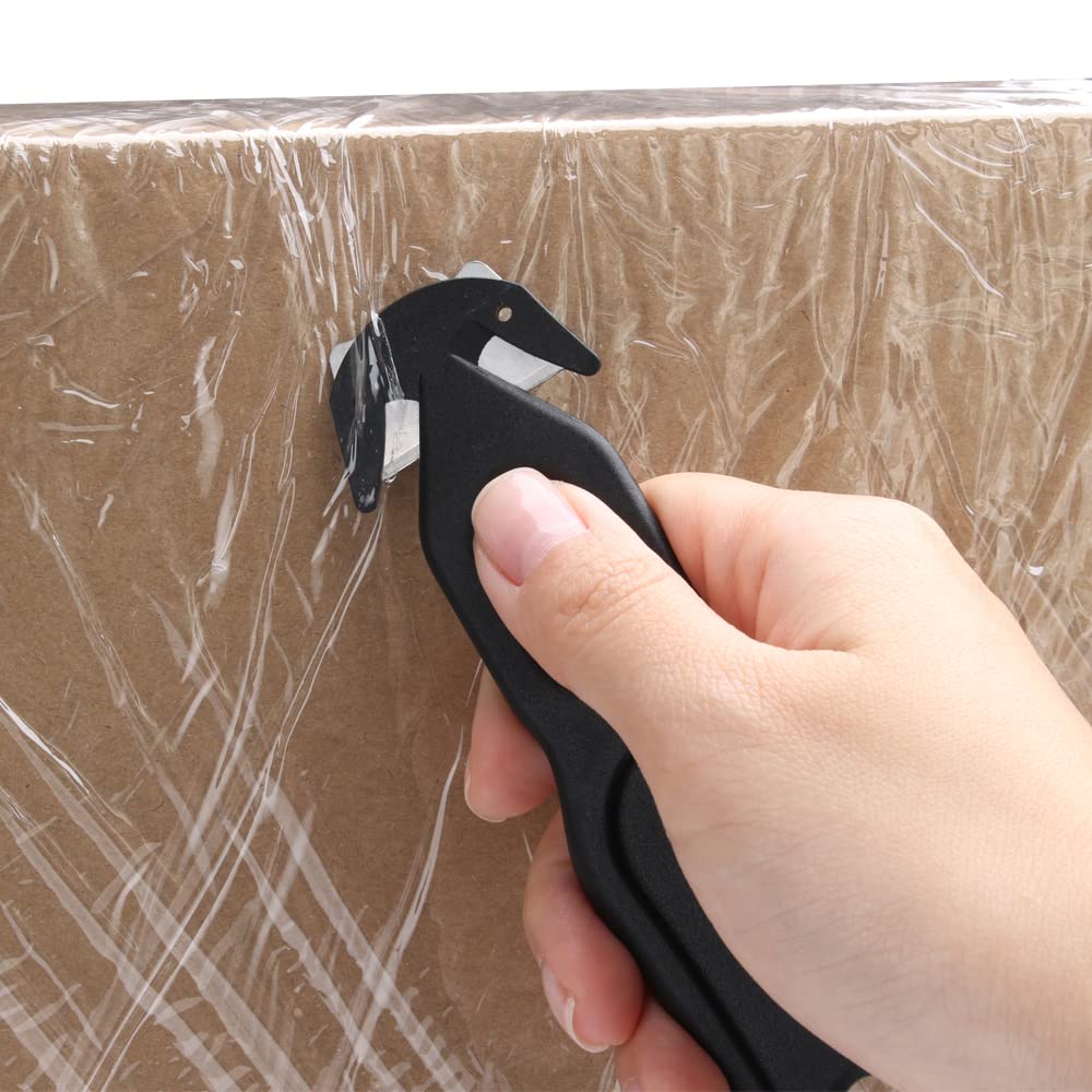 Nova Safety Cutter Tool, Safety Box Cutter Knife, Ergonomic Film Cutting Blade, Box, Strap, Carton, Package, Envelope and Letter Opener (10 Piece - Black)