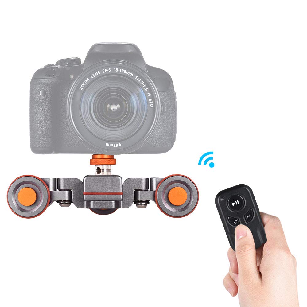 Andoer Track Dolly L4 PRO 3-Wheels Wireless Camera Video Auto Dolly Motorized Electric Track Rail Slider Dolly Car with Wireless Remote Control 3 Speed for DSLR Camera iOS Android Smartphone Gopro