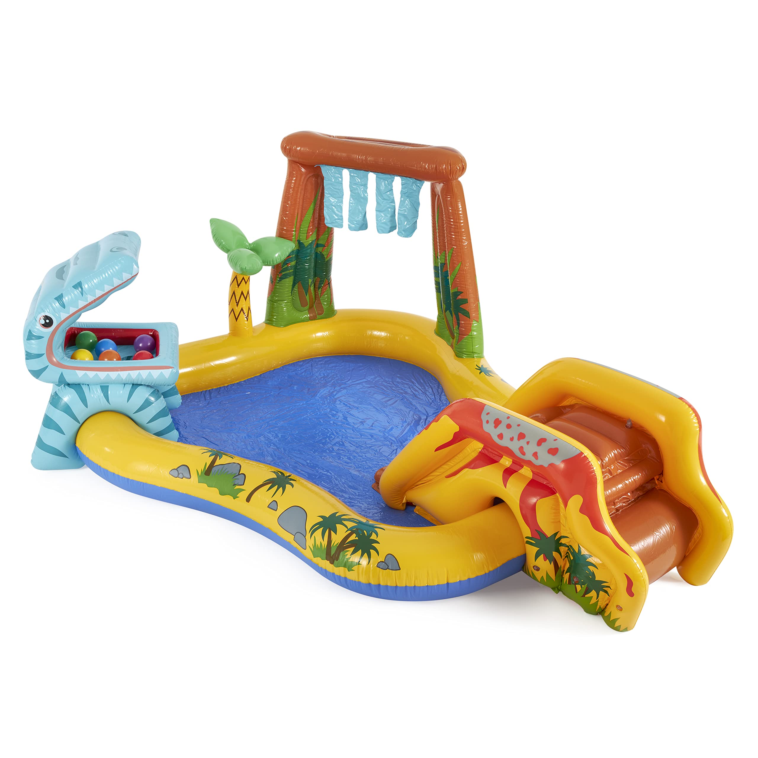 Intex Dinoland Play Center Kiddie Inflatable Pool and Dinosaur Water Splash Swimming Pool with Water Sprayers, Waterfalls, Slides, and Games