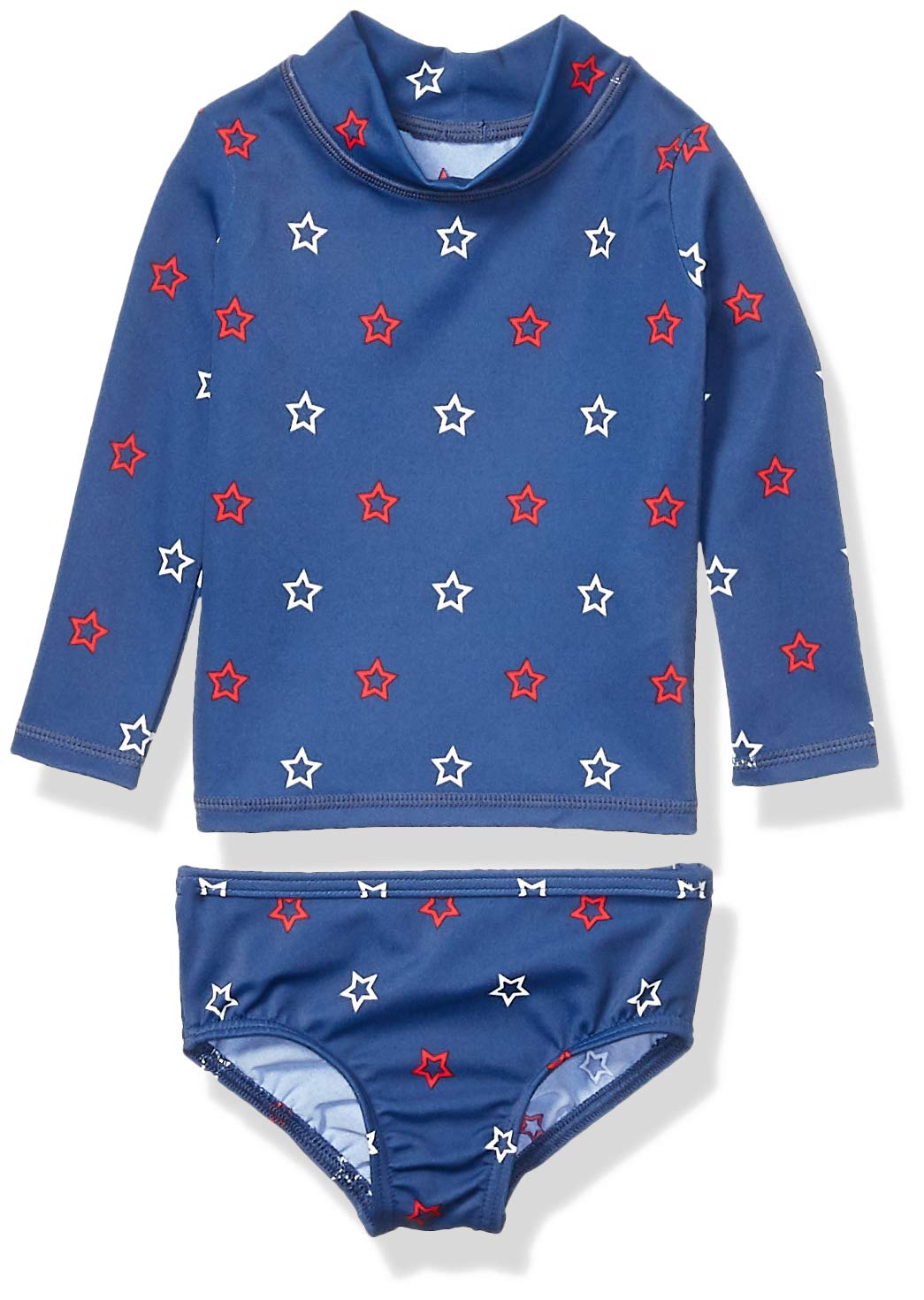 Amazon Essentials Baby Girls' UPF 50+ 2-Piece Long-Sleeve Rash Guard Set, Blue Stars, 18 Months