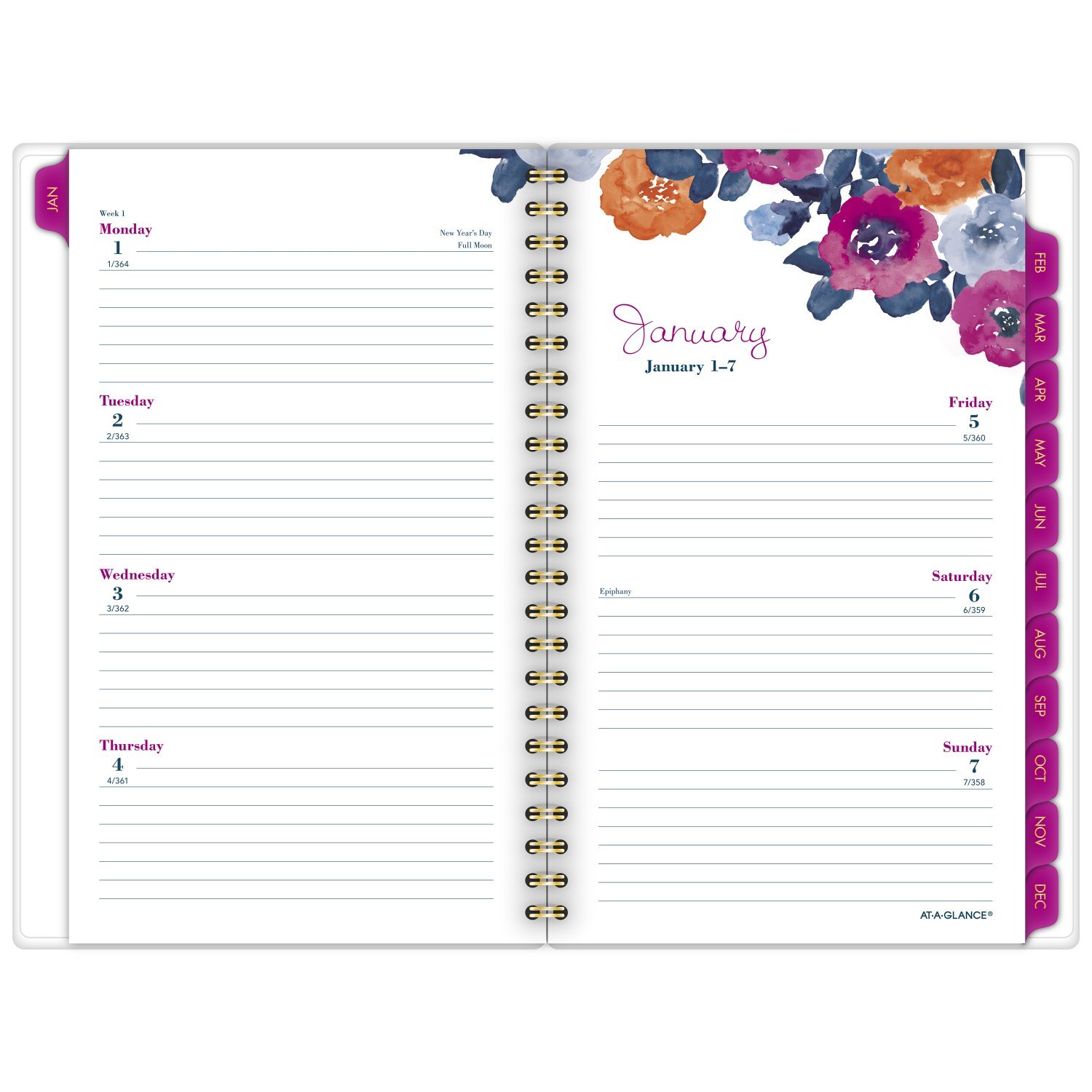 AT-A-GLANCE Weekly / Monthly Planner, January 2018 - December 2018, 4-7/8" x 8", Eva (1044-200)