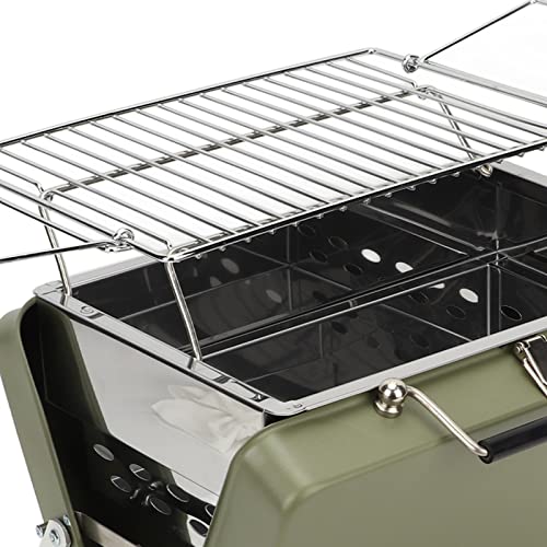 Astibym Folding Barbecue Grill, Non Stick Wavy Grid Mini Portable Charcoal BBQ Grill for Backyard Picnic(Green)