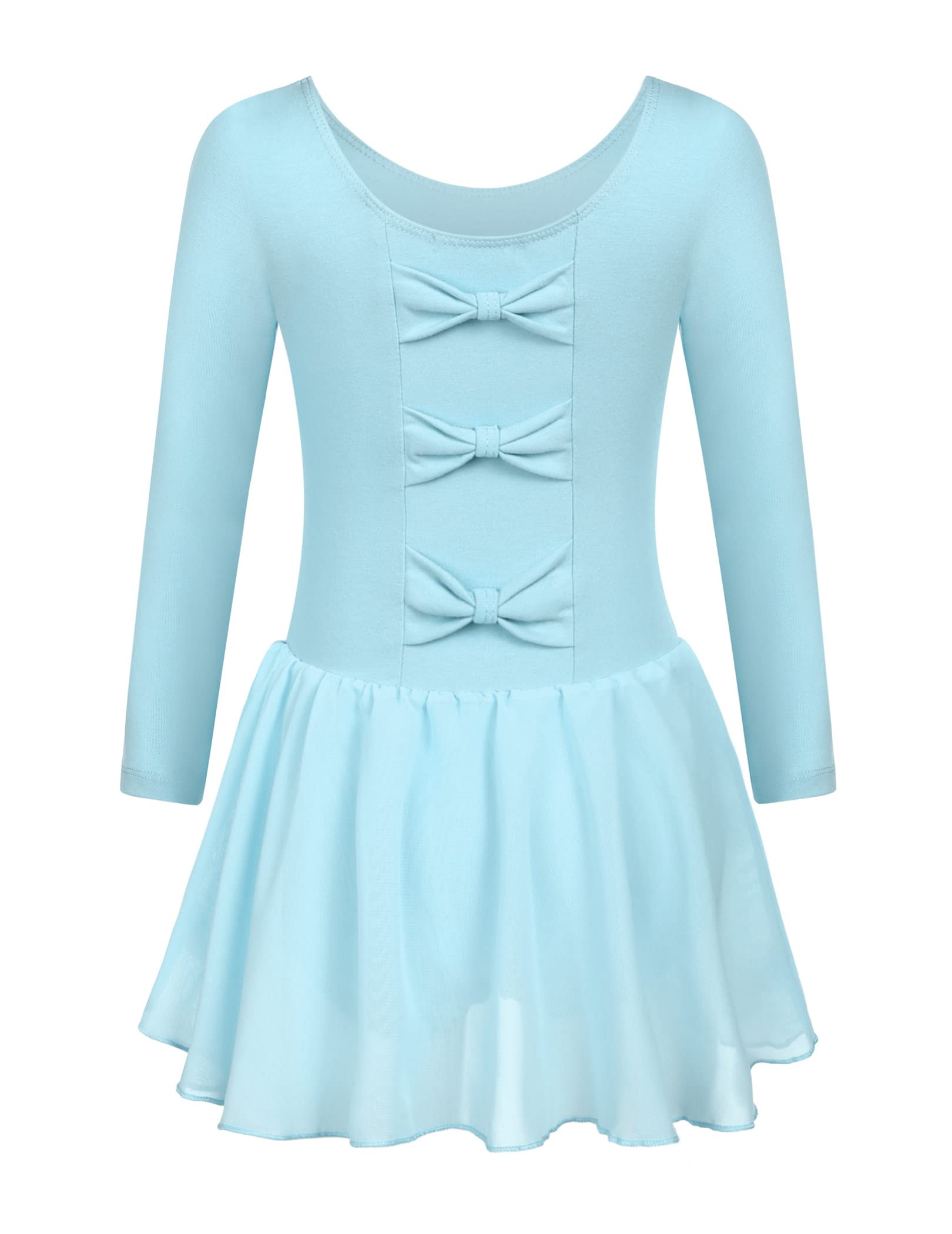 Arshiner Classic Ballet Leotard for Girls Long Sleeve Bow Back Chiffon Tutu Skirted Basic Team Dance Ballet Dress