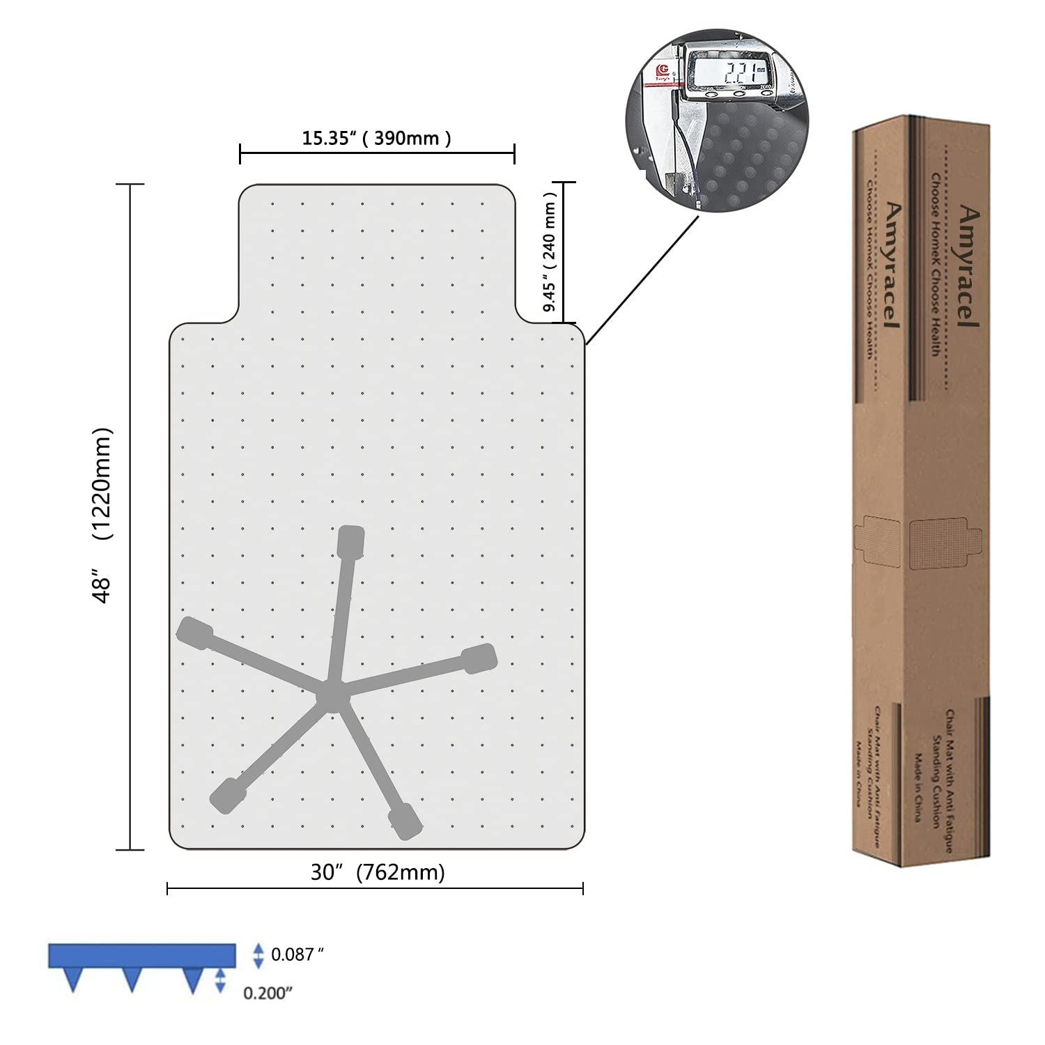 Amyracel Clear Chair Mat for Low Pile Carpet, 53'' x 45'' Thick Computer Desk Chair Mat for Carpeted Floors, Easy Glide Plastic Floor Mat for Office Chair on Carpet Protection (45'' x 53'' with Lip)
