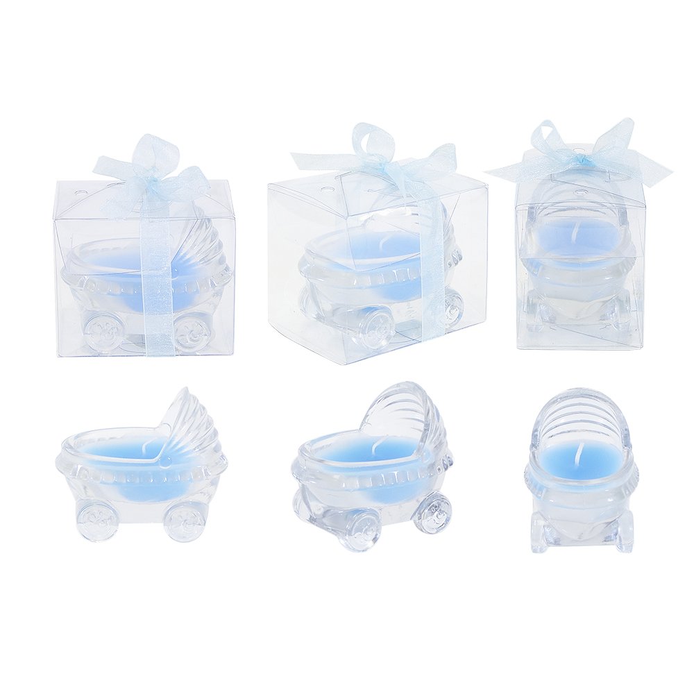 Lunaura Keepsake 12 pcs Glass Baby Boy Stroller Baby Powder Scented Candle, Blue