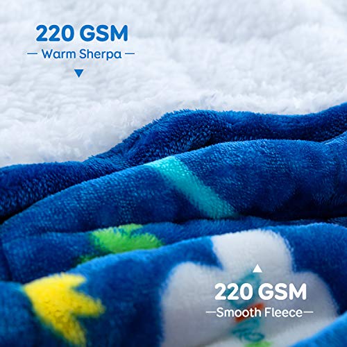 Sivio Sherpa Fleece Weighted Blanket, 5lbs Blue Dinosaur, Ultra Soft and Cozy Heavy Blanket, 36x48 Inch