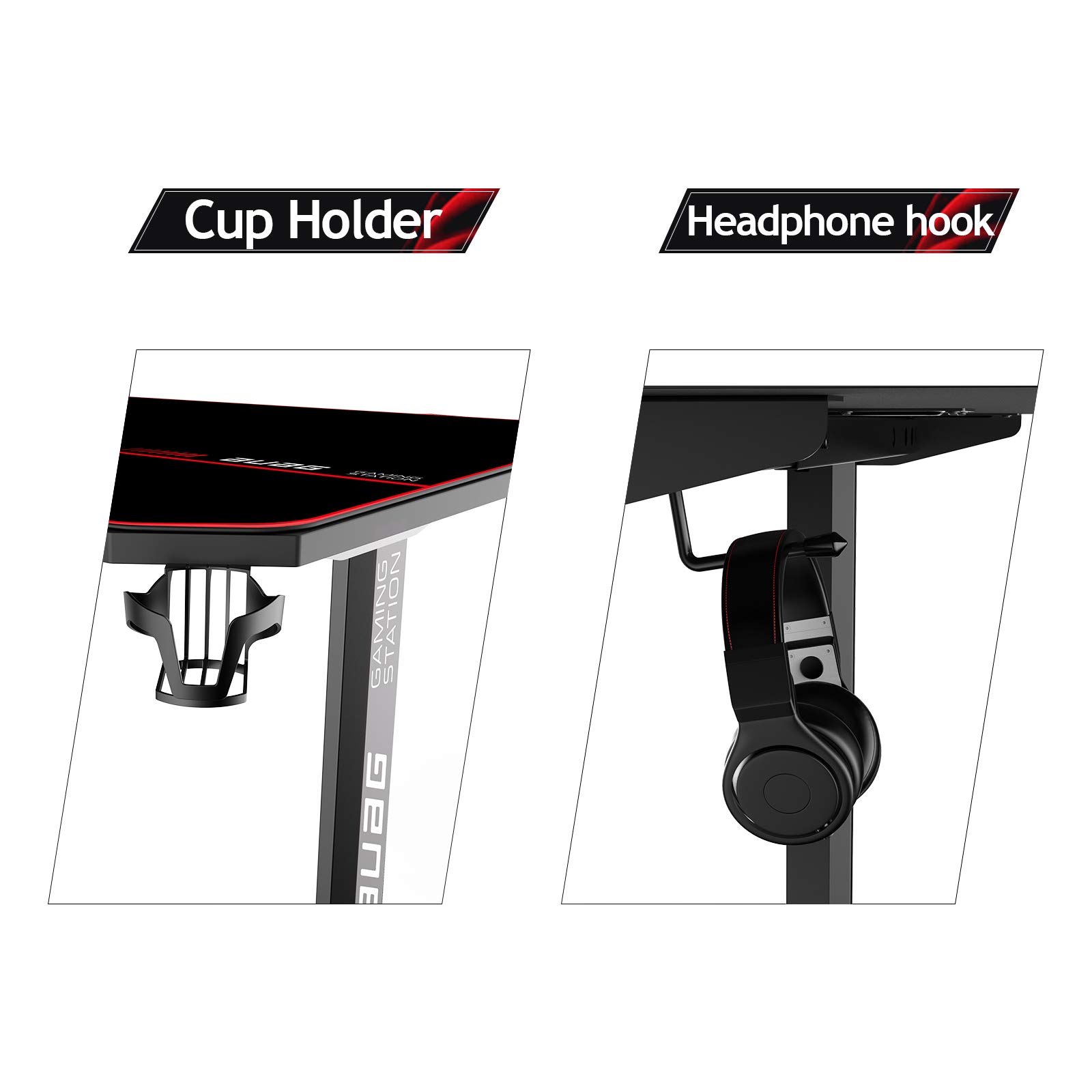 AuAg 55" Enhanced Larger Gaming Desk with Free Mouse Pad, Cup Holder Headphone & Speaker Hook, Powerful Cabling Management Home Office Computer PC Streamer Desk