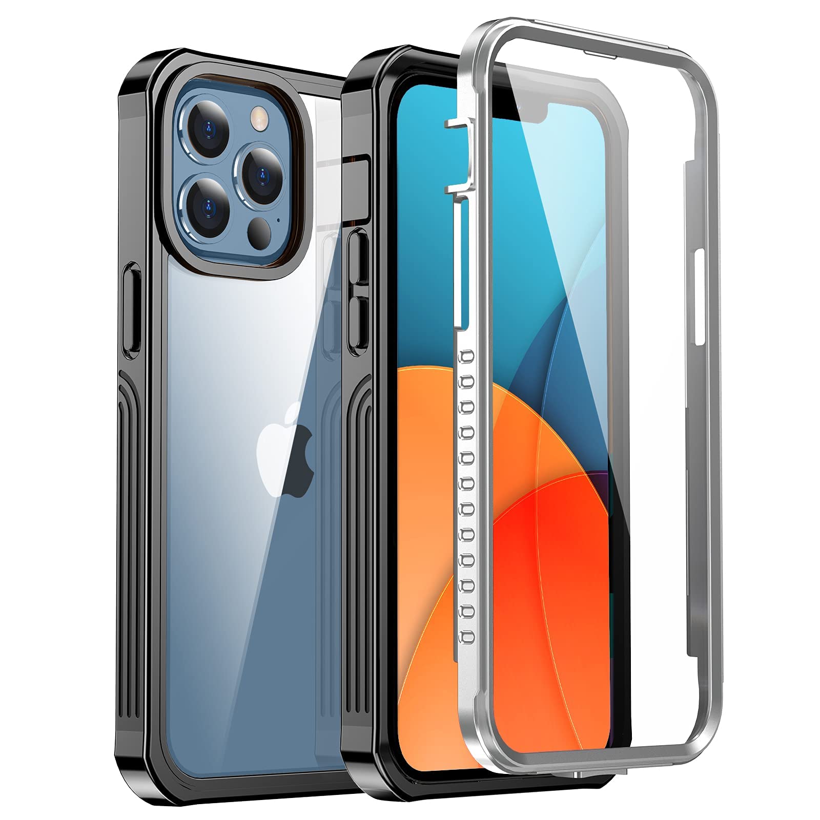 ANTSHARE Glass+ Case for iPhone 13 Pro Max, Full-Body Clear Bumper with Built-in 9H Tempered Glass Screen Protector, Heavy Duty Protection Shockproof Cover Case for iPhone 13 Pro Max 6.7 inch(2021)