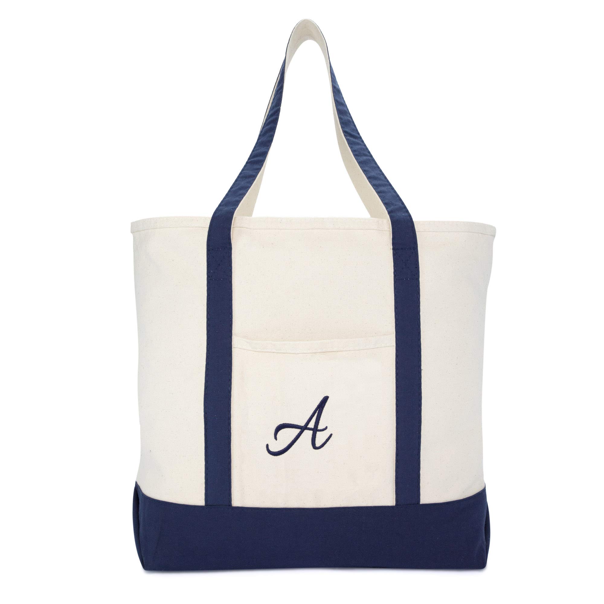 DALIX Monogram Tote Bag Personalized Initial Navy Blue - A
