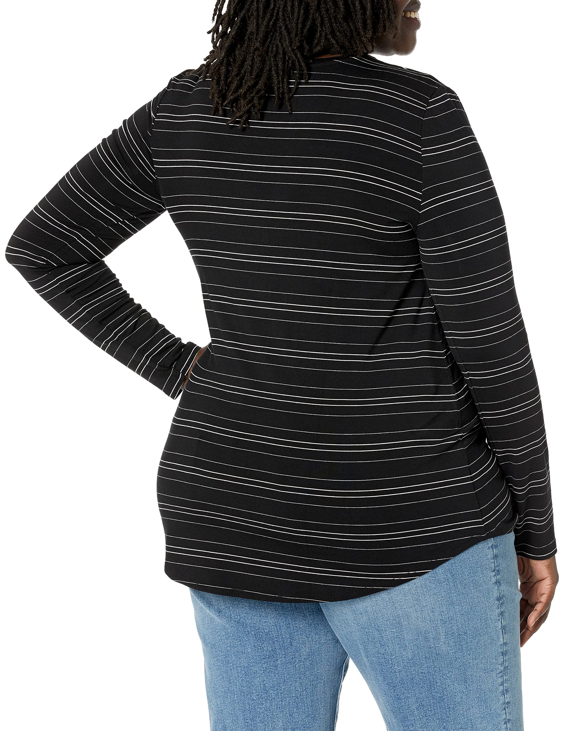 Amazon Essentials Women's Jersey Relaxed-Fit Long-Sleeve Scoopneck Swing Tunic (Previously Daily Ritual), Black, Medium