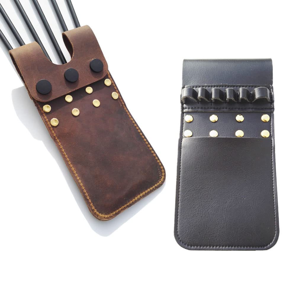AMEYXGS Archery Pocket Arrow Quiver Leather Arrow Holder Portable Arrow Training Carrier Bag for Shooting Hunting Accessory (brown)