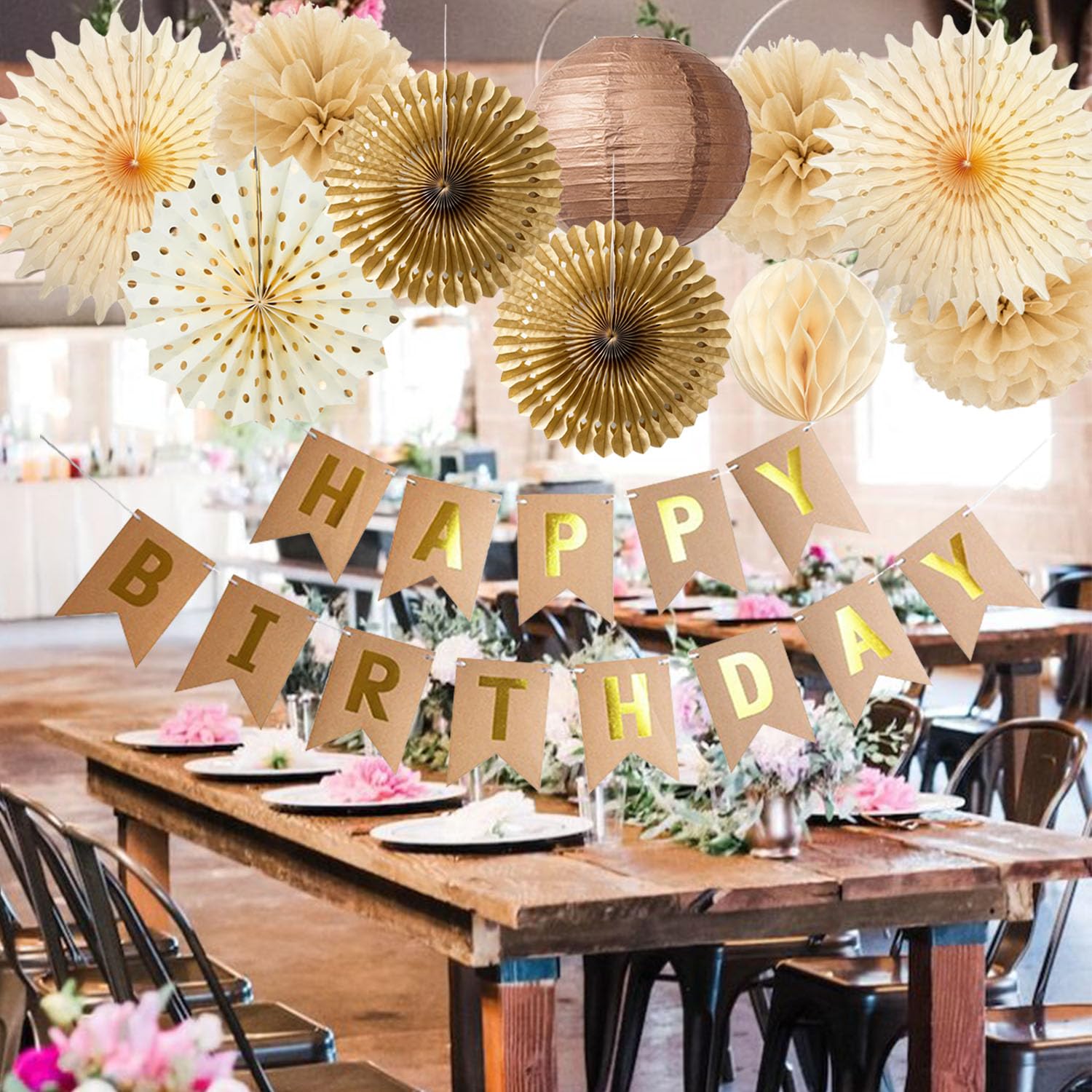 Brown Party Decorations Cream Tan Brown Rustic Natural Birthday Decorations Paper Fans Tissue Paper Pom Poms Rustic Wedding Baby Shower Birthday Party Decoration