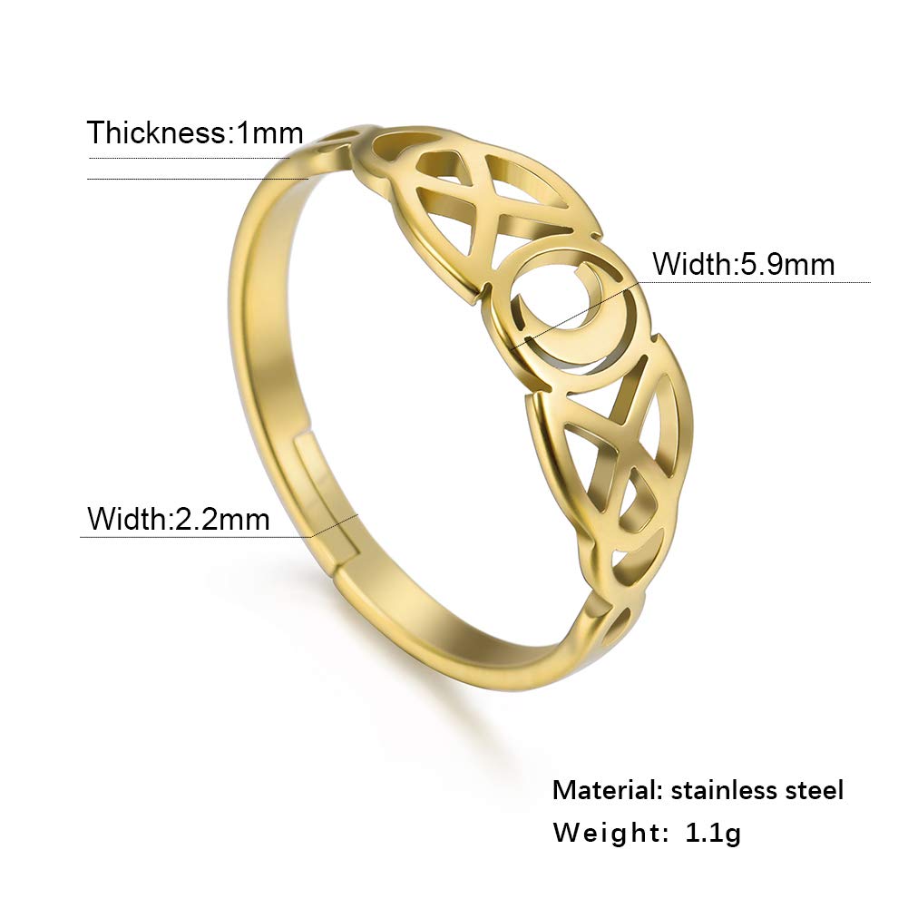 Amaxer Irish Celtic Moon Adjustable Women Ring Stainless Steel Silver/Gold/Rose Gold Jewelry (Gold)