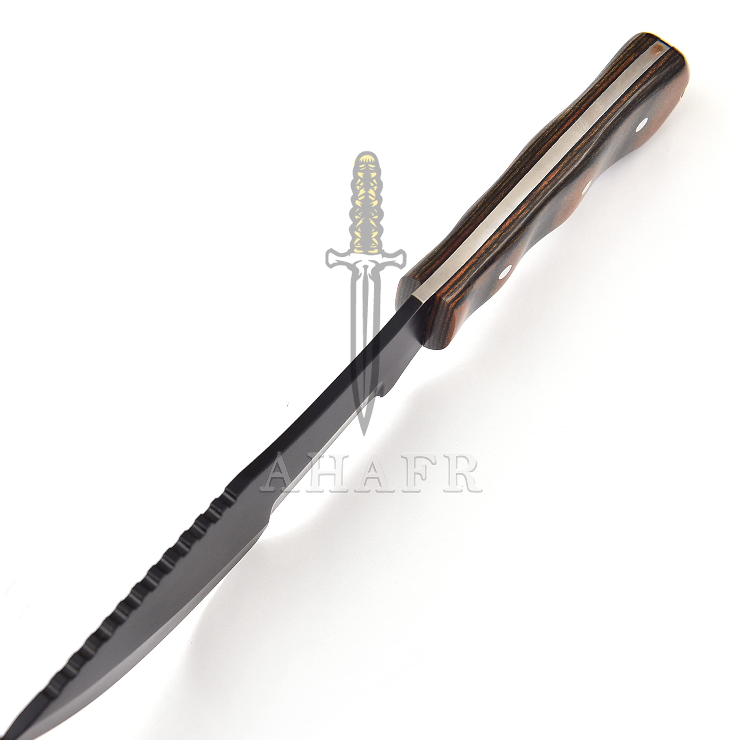 AHAFR DW-103-TK Tracker Knife 11.50" Handmade D2 Steel Tracker Knife Blackened Powder Coated Blade Micarta Handle With Leather Sheath For Hunting And Camping