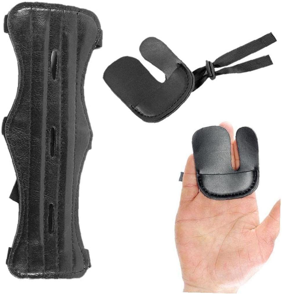 Archery Armguard Arrow Finger Tab Finger Saver Set Adjustable Straps Archer Shooting Arm Protector for Hunting Shooting jiangyu1994
