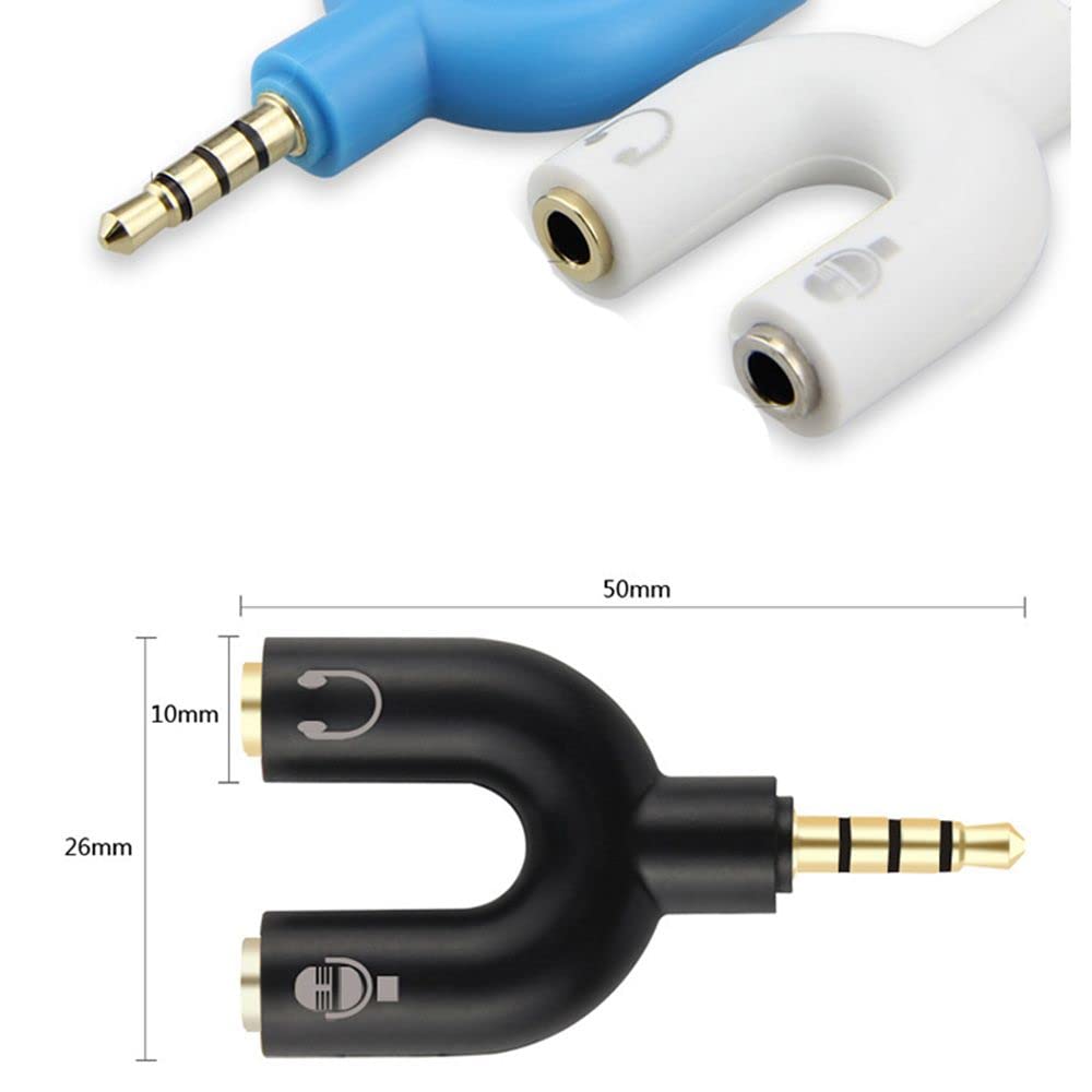 Andy's Orchids 2Pcs Stereo Plug, Audio Splitter, Mic&Headphone Earphone Splitter Adapters, 3.5mm Adapter Jack, U-Shape Ear Headset Splitter (White)