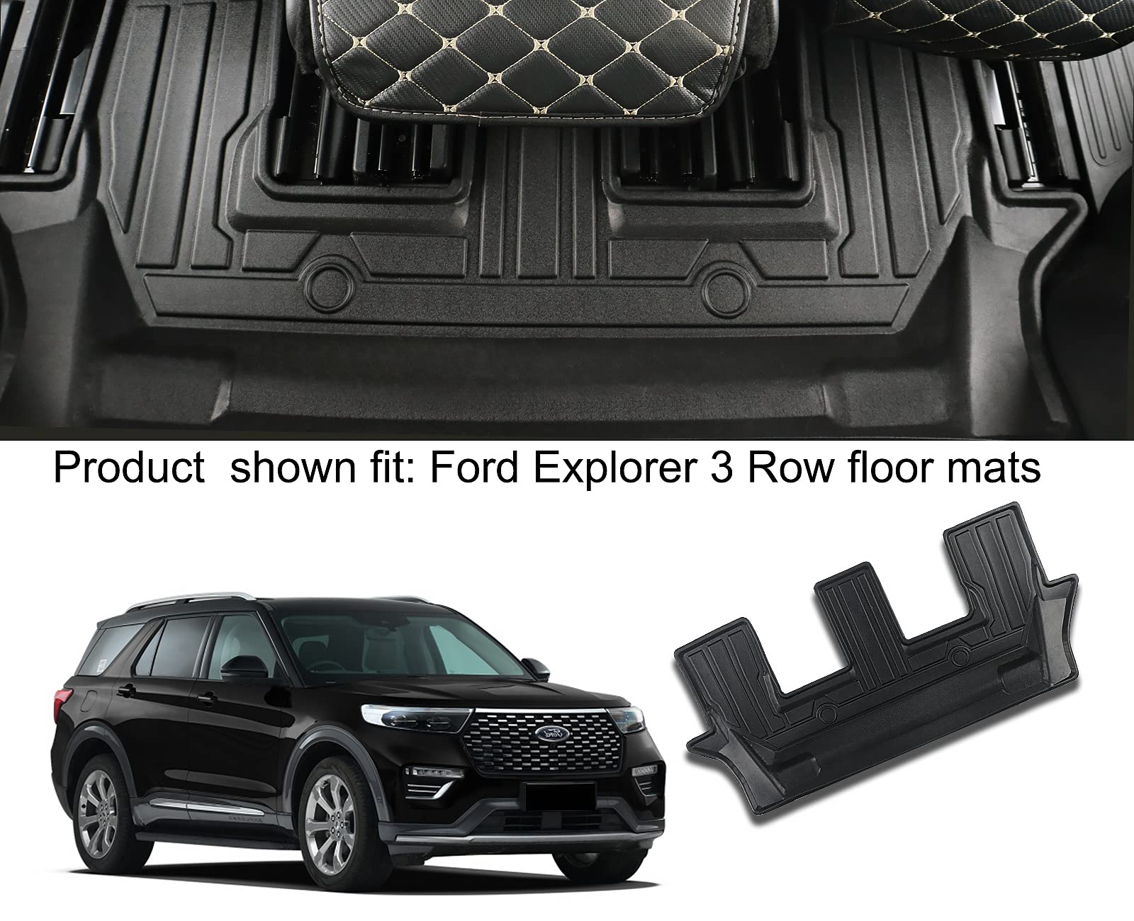 Antsvnn Floor Mats 3 Row & Cargo Liner for 2024 2023 2022 2021 2020 Ford Explorer All-Weather Guard Fits 7 Passenger Models