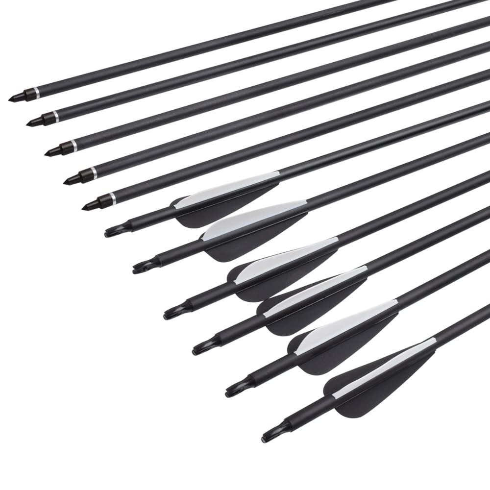 Archery Bow Carbon Arrow Hunting Target Practice Arrows 26 Inch with Removable Tips for Compound & Recurve Bow Spine 500 12 PCS