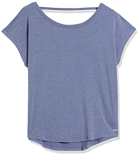 Amazon Essentials Women's Studio Relaxed-Fit Open-Back Short-Sleeve T-Shirt, Blue Heather Nightshadow, Large