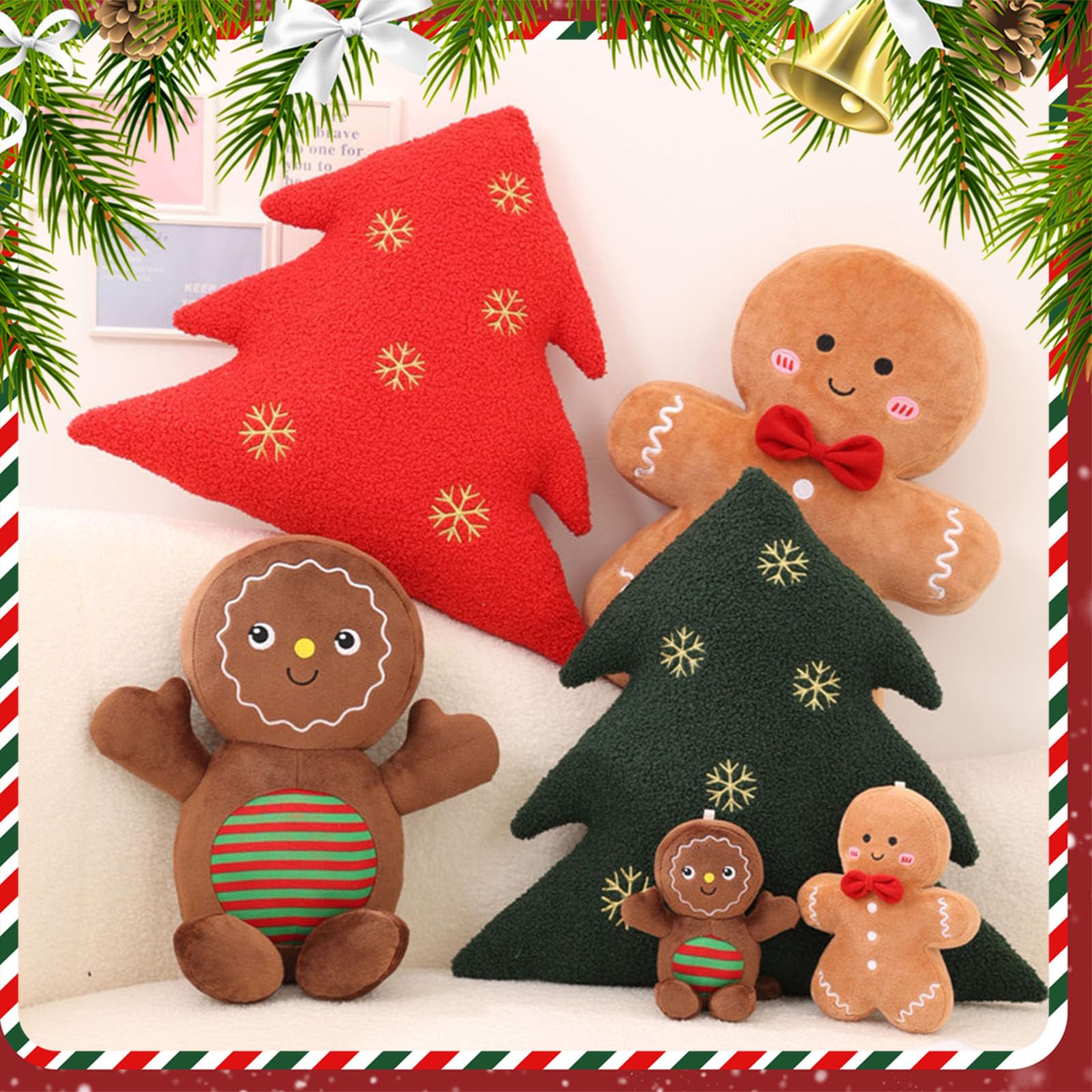 Eoieov Christmas Gingerbread Man Pillow Gingerbread Plush Stuffed Pillow Fun Gingerbread Shaped Decorative Throw Pillows for Sofa Cushion Christmas Party Decor Khaki,15.7"