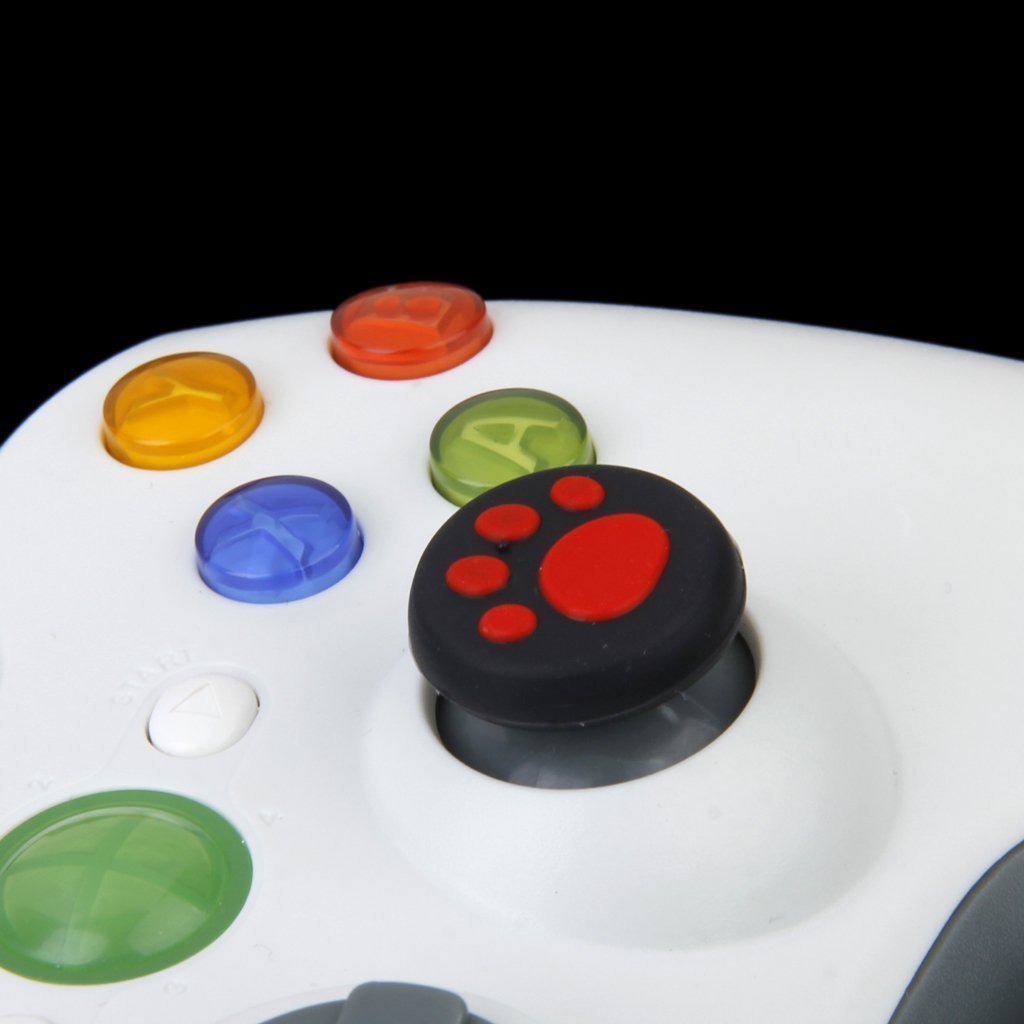 Analog Silicone Thumb Stick Grips Cap Joystick ThumbSticks Caps Cover for PS4 PS3 Xbox One Xbox 360 PS2 Game Controllers (4 x Red Cat Dog Paw)