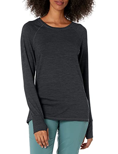 Amazon Essentials Women's Brushed Tech Stretch Long-Sleeve Crewneck Shirt (Available in Plus Size), Black/Space Dye, Large