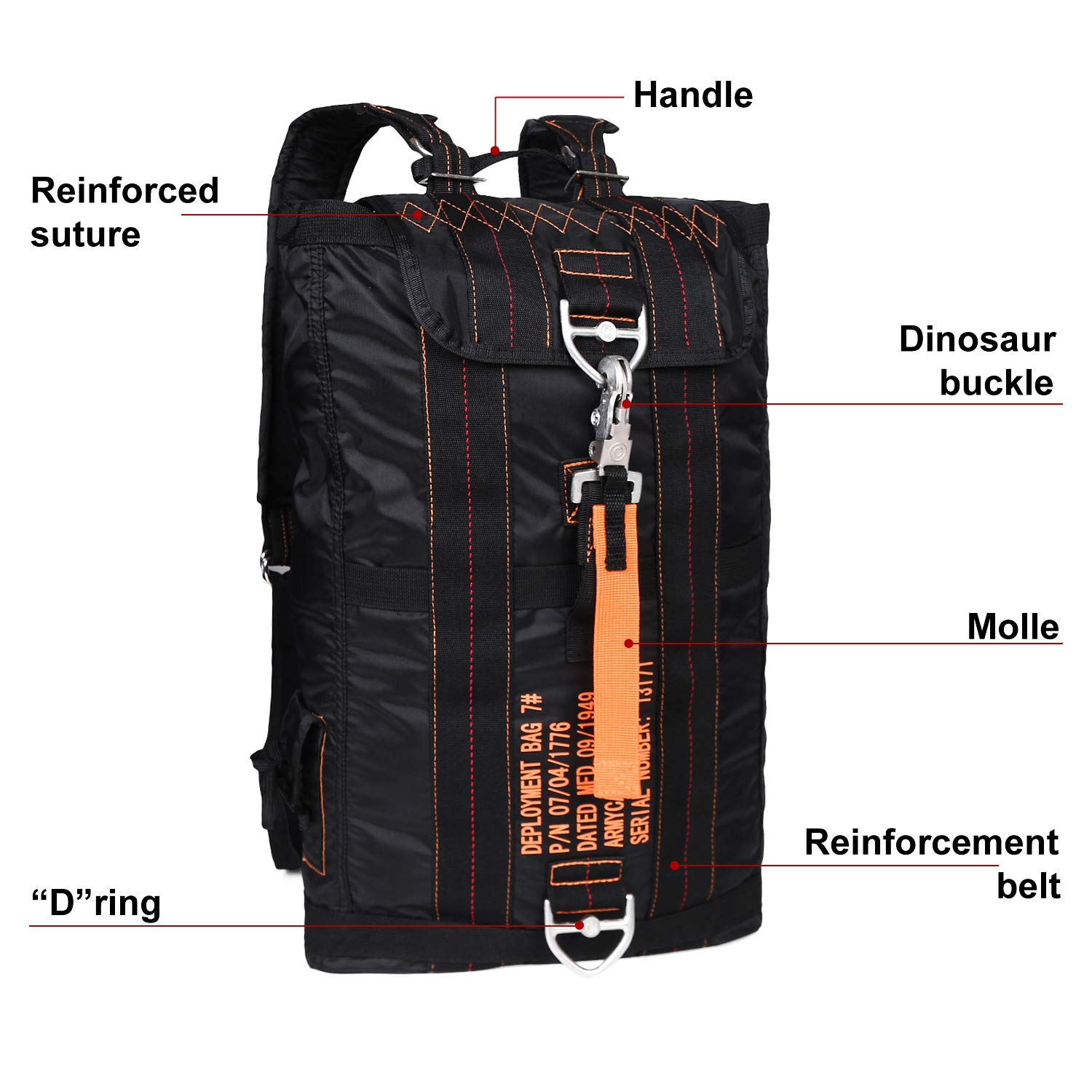 AIR Force Parachute Buckles Rucksacks Nylon Tactical Backpack Deployment Bag, Large