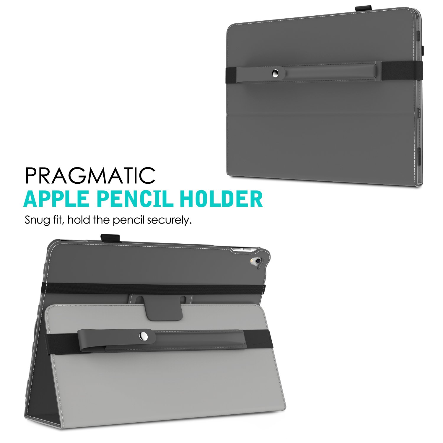 MoKo Pencil Holder for Apple Pencil Pro, Apple Pencil 1st/2nd Generation, Apple Pencil (USB-C), PU Leather iPad Pencil Sleeve Pouch with Buckle & Elastic Band Attach to iPad Case - Space Gray
