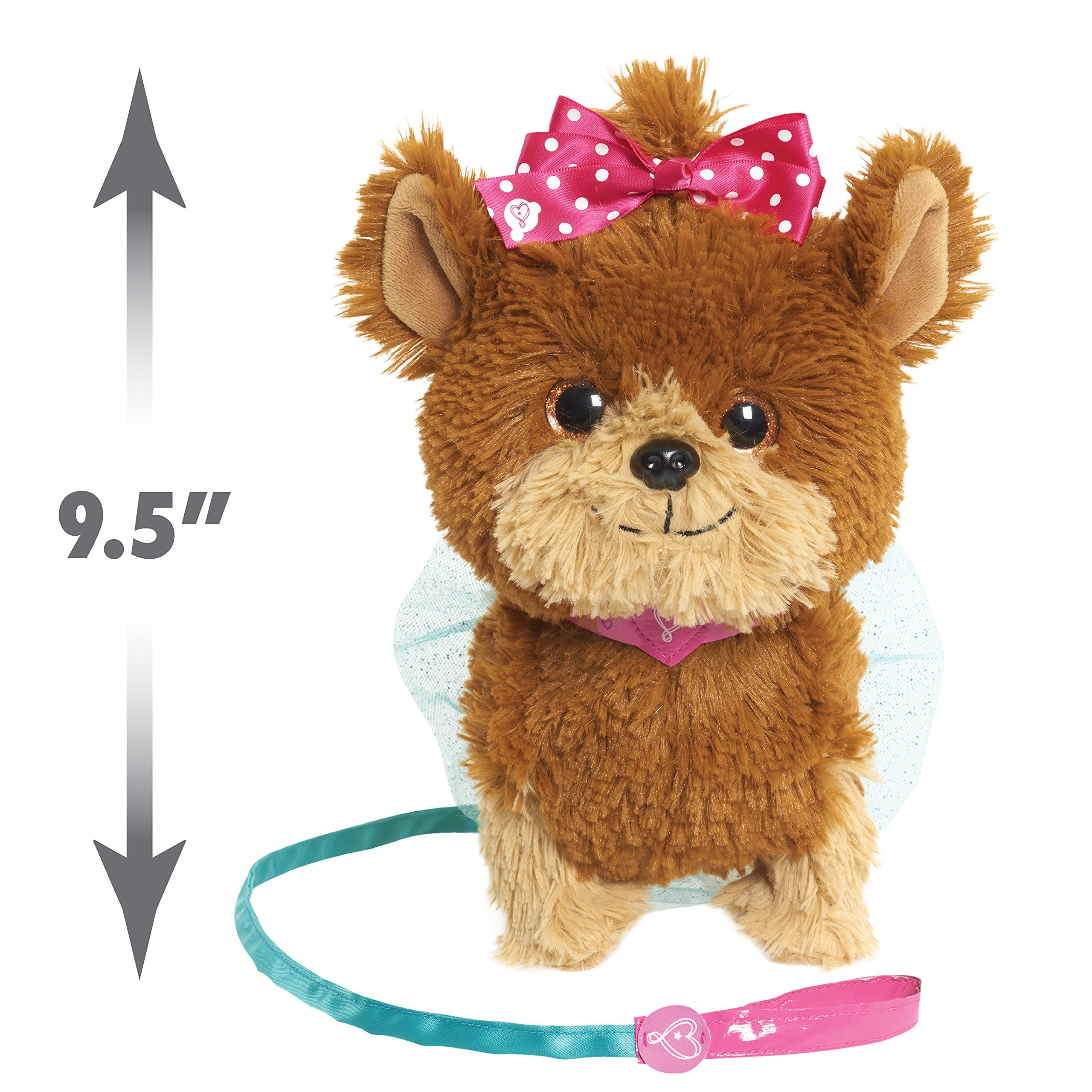 BowBow on The Go Go 11.75-inch Plush Stuffed Animal, Set Includes Leash, 3 Fabric Bows, Brush, and Tutu, Kids Toys for Ages 3 Up by Just Play