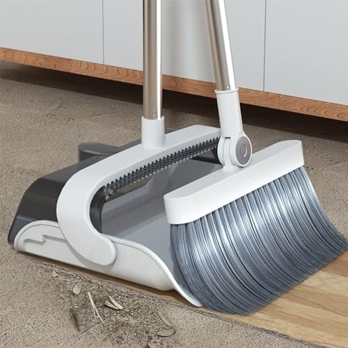 Broom with Dustpan Combo Set Brooms and Dustpan SetDouble-Layer Scraper Foldable Dustpan Non-Stick Hair Dustpan Sweeping Brooms 180-degree Rotatable Vertical Storage Broom Set Dust Pan and Broom Set