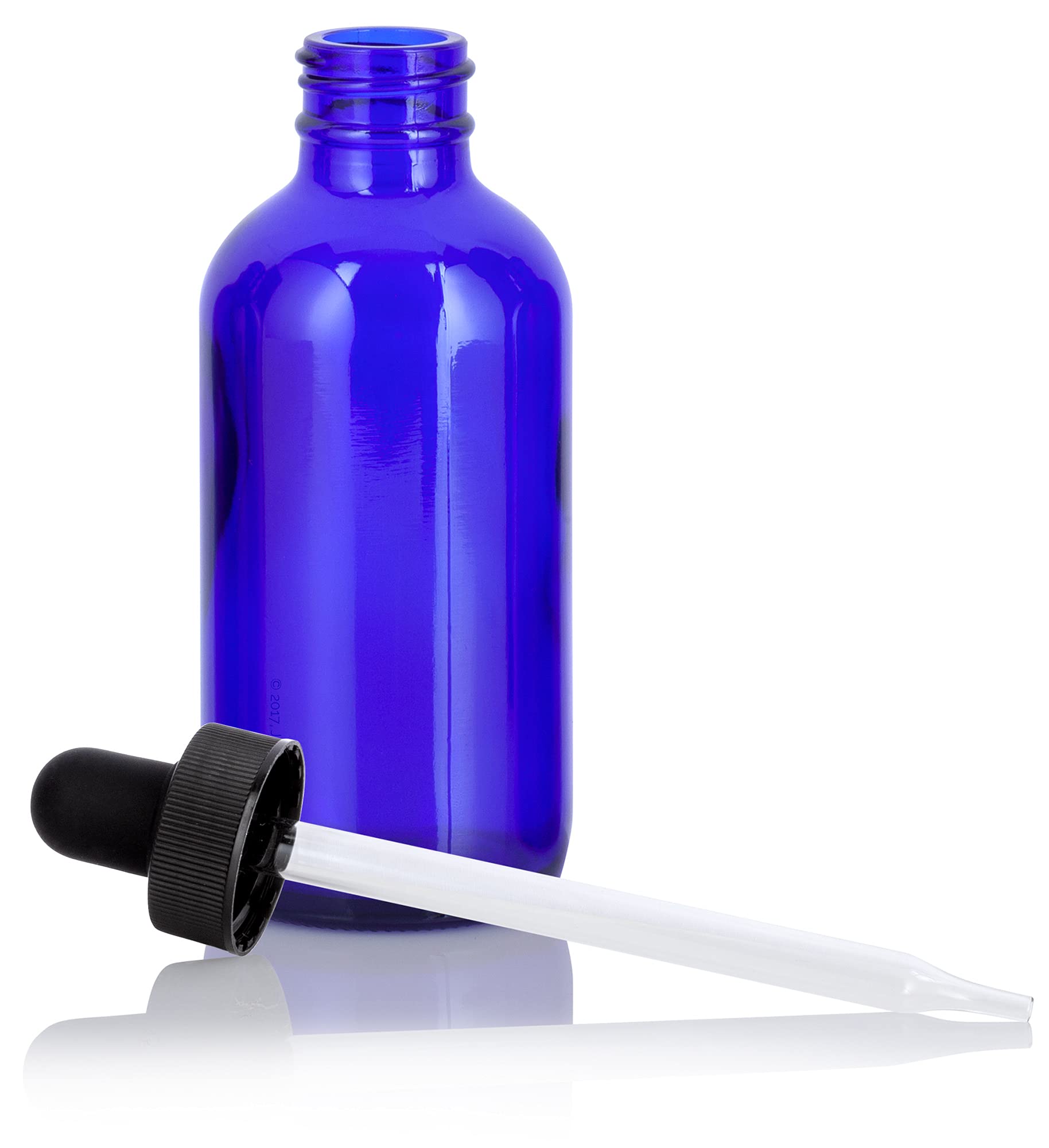 JUVITUS 4 oz / 120 ml Cobalt Blue Glass Boston Round Bottle with Black Dropper (2 Pack) + Clear Travel Bag