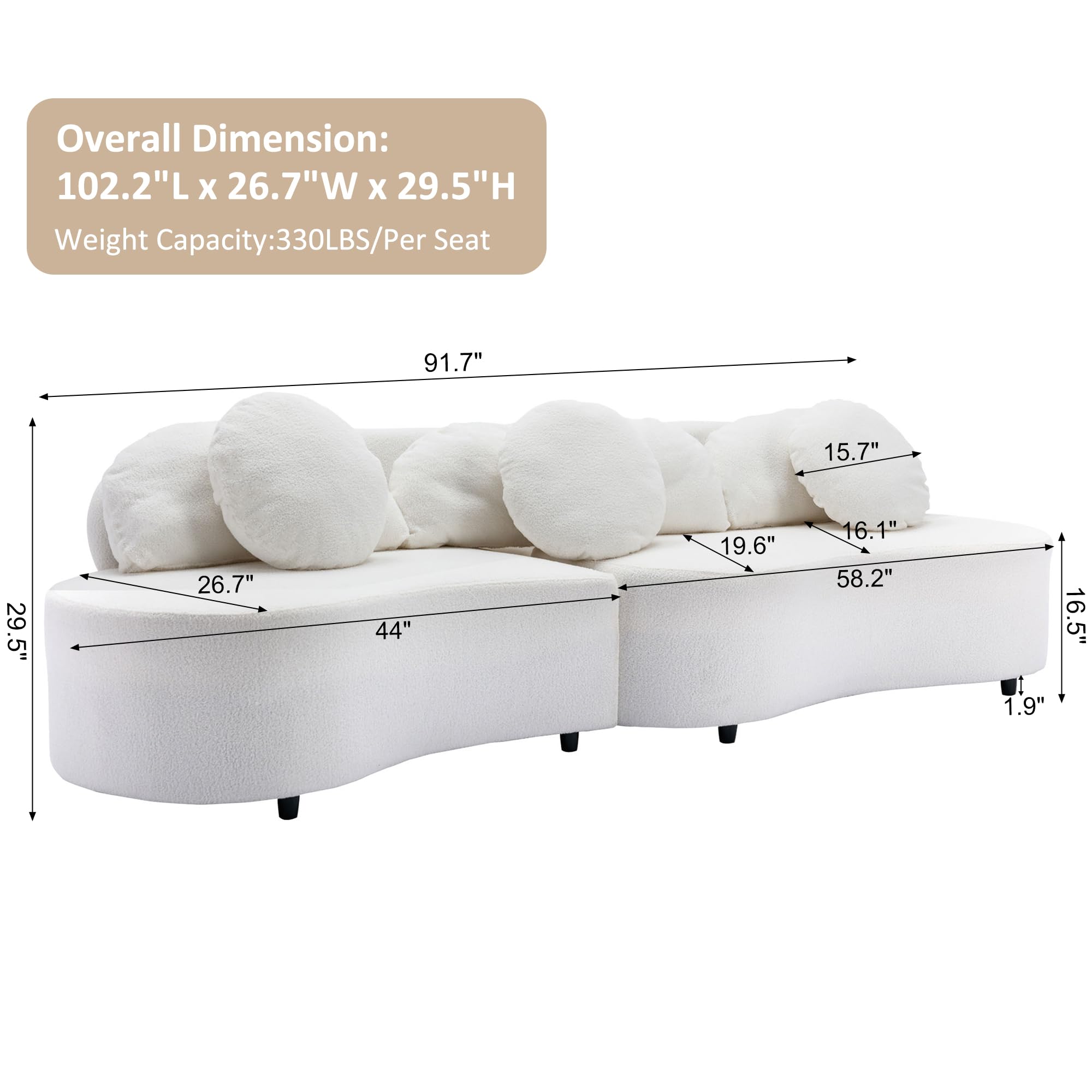GNIXUU Curved Sectional Sofa Couch for Living Room, Luxury Modern Boucle Sofa Upholstered Cloud Couch for Apartment Bedroom Office(104” Beige)