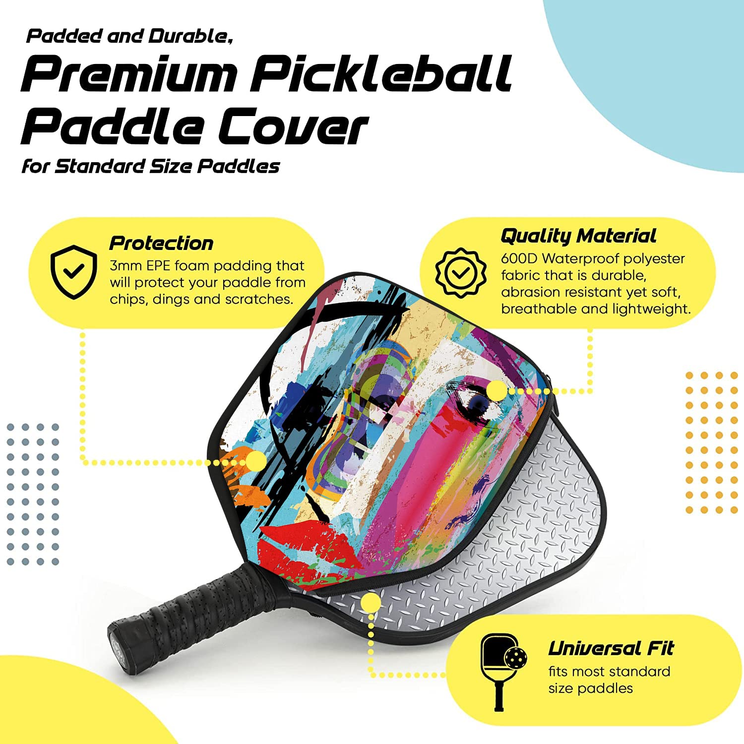 Art Printed Pickleball Paddle Cover, Paint Kiss Graffiti Creative Theme Padded Pickleball Protection Neoprene Cover Paddle Case Racket Cover Holder Sleeve Case Protector, Fits Most Paddle/Racket
