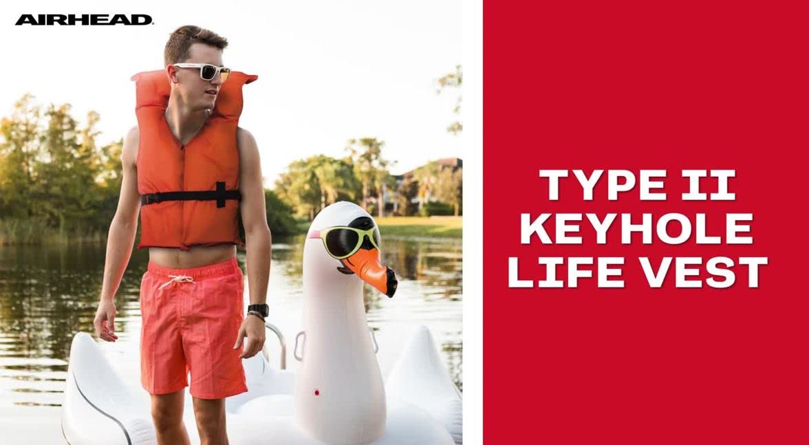 Airhead Adult Type II Life Jacket | US Coast Guard Approved | Comfortable Universal Fit, Boating Safety Compliant | Orange