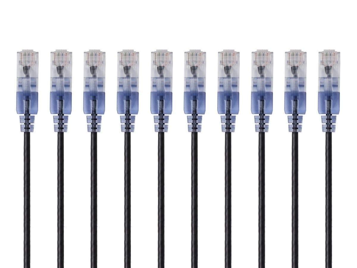Monoprice Cat6A Ethernet Patch Cable - Snagless RJ45, 550Mhz, 10G, UTP, Pure Bare Copper Wire, 30AWG, 10-Pack, 3 Feet, White - SlimRun Series