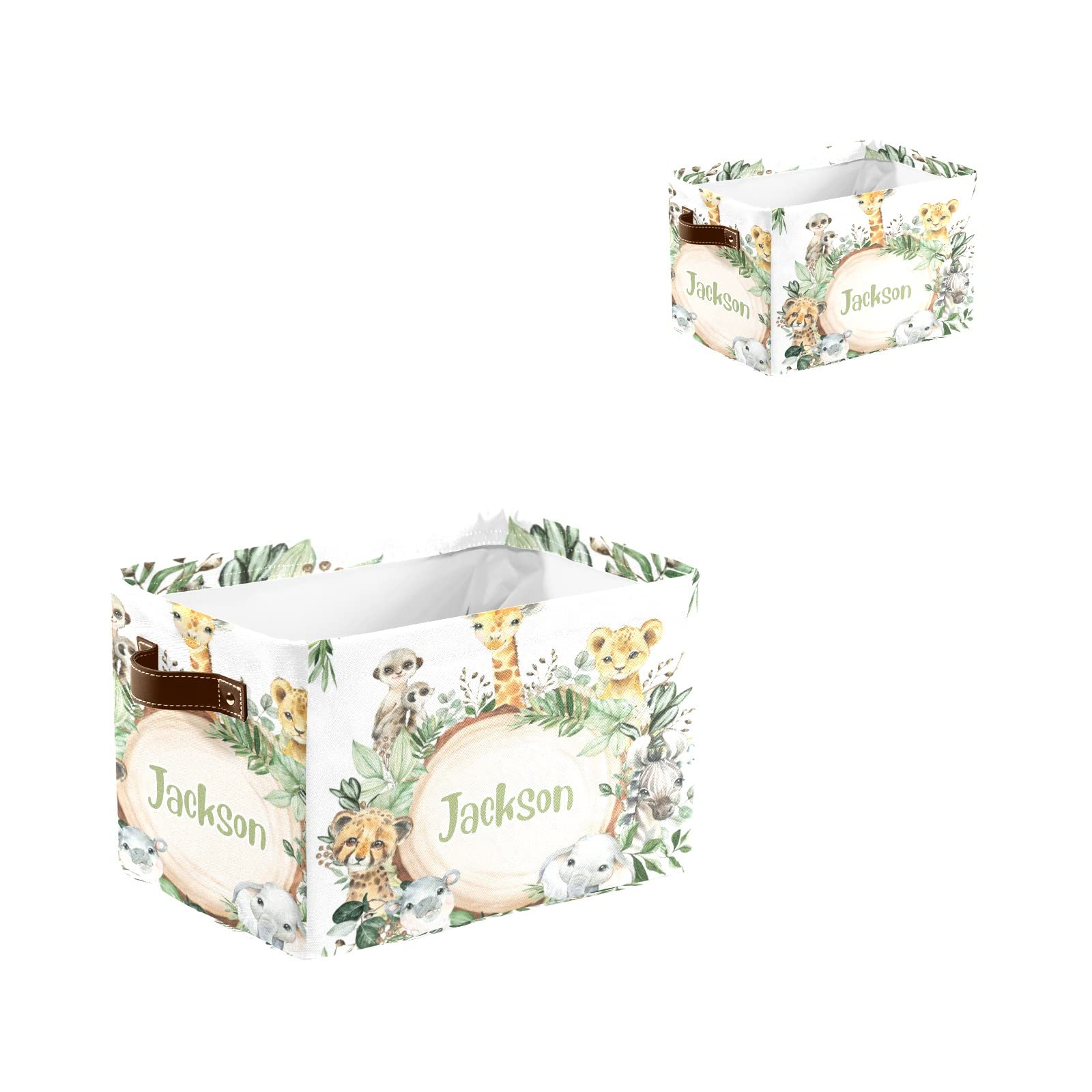 Joyestore Wild Jungle Animals Personalized Storage Bins Basket Cubic Organizer with Durable Handle for Shelves Wardrobe Nursery Toy 1 Pack