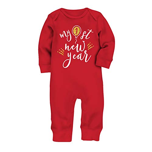 AMMENGBEI My First New Year Toddler Infant Baby Bodysuit Outfit Long Sleeve Romper Footless Pajamas (6-12 Months, A)