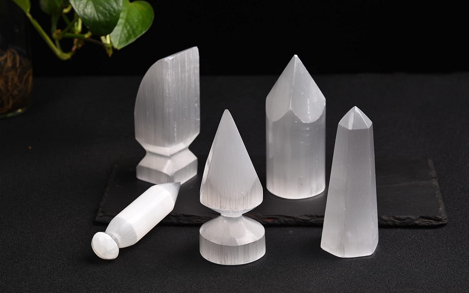AMOYSTONE 4PCS Selenite Wand 4" Tall Healing Crystal Pyramid Point Wand for Powerful Charging