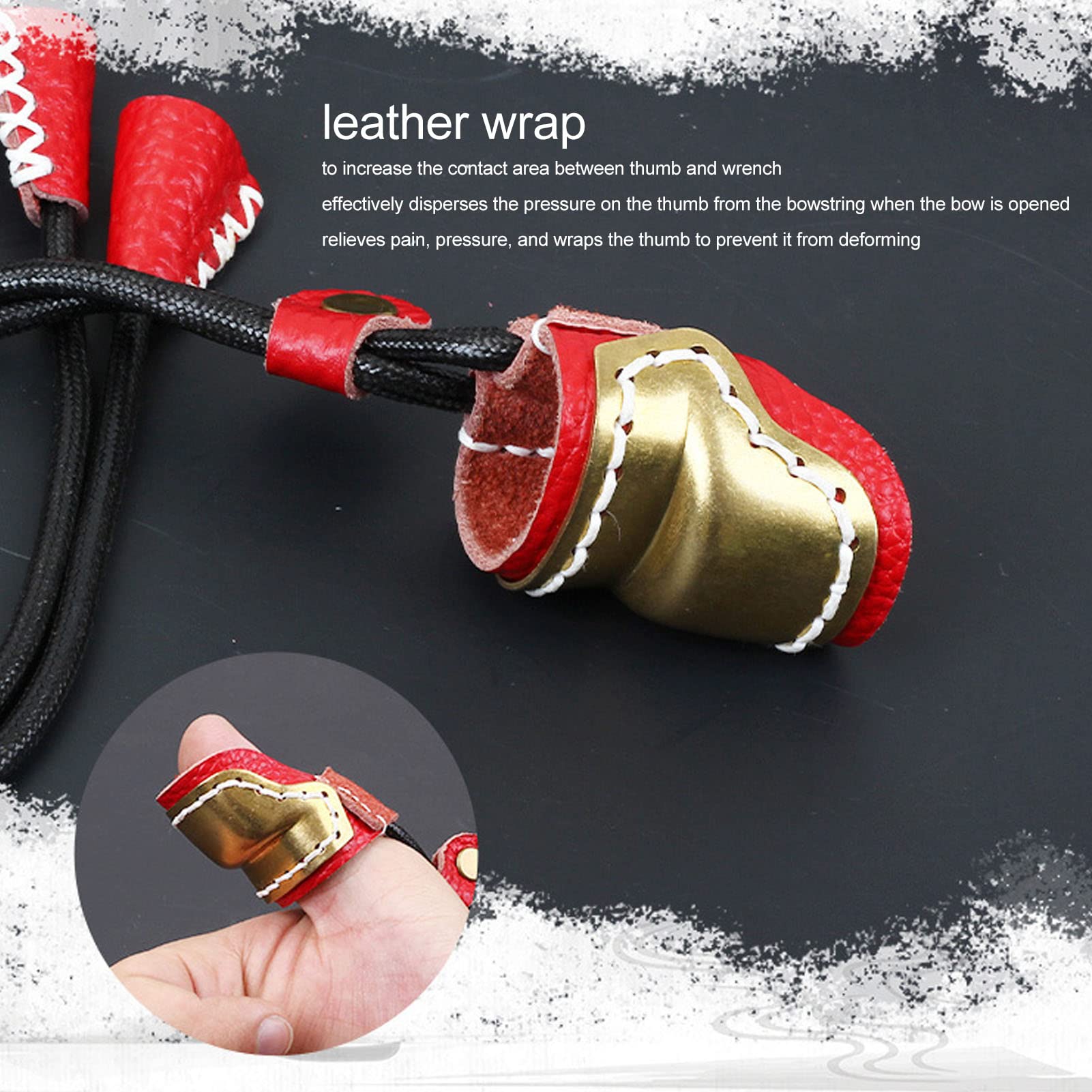Archery Finger Guard, Archery Thumb Ring Handmade Brass Leather Finger Guard Adjustable Traditional Thumb Ring Mongolian Finger Protector for Horse Bow Longbow Recurve Bow