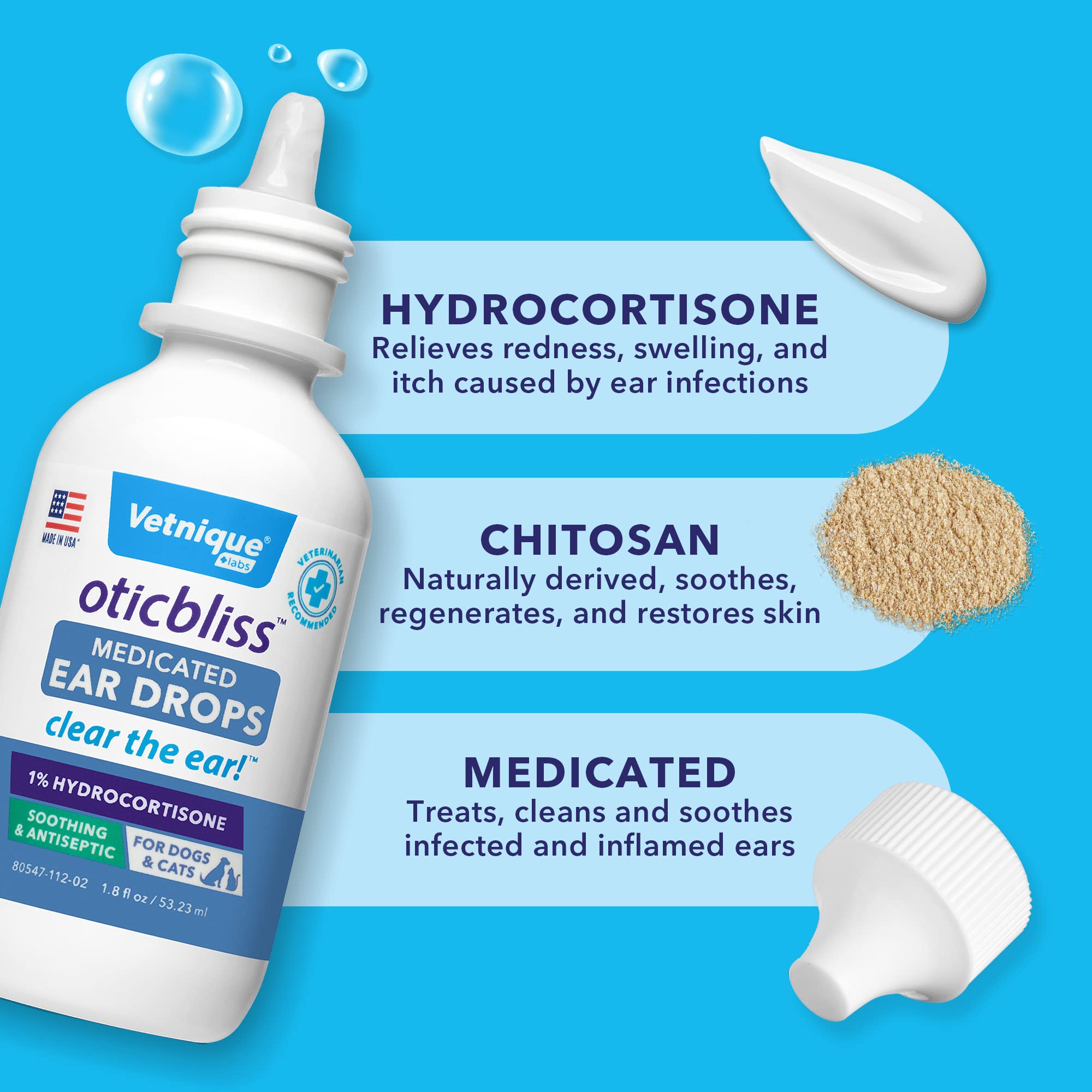 Oticbliss Medicated Ear Drops and Oticbliss Advanced Cleaning Wipes (100 Ct) Bundle Advanced Ear Cleaning Solutions with Medicated Ear Drops for Dogs Plus Dog Ear Cleaning Wipes with Aloe