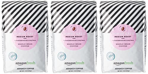AmazonFresh Donut Cafe Whole Bean Coffee, Medium Roast, 12 Ounce (Pack of 3)