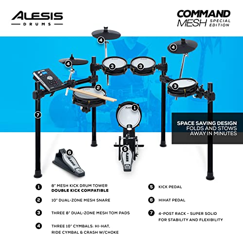 Alesis Drums Command Mesh SE Kit and Drum Essentials Bundle - Electric Drum Set with USB MIDI Connectivity, Drum Throne and On-Ear Headphones