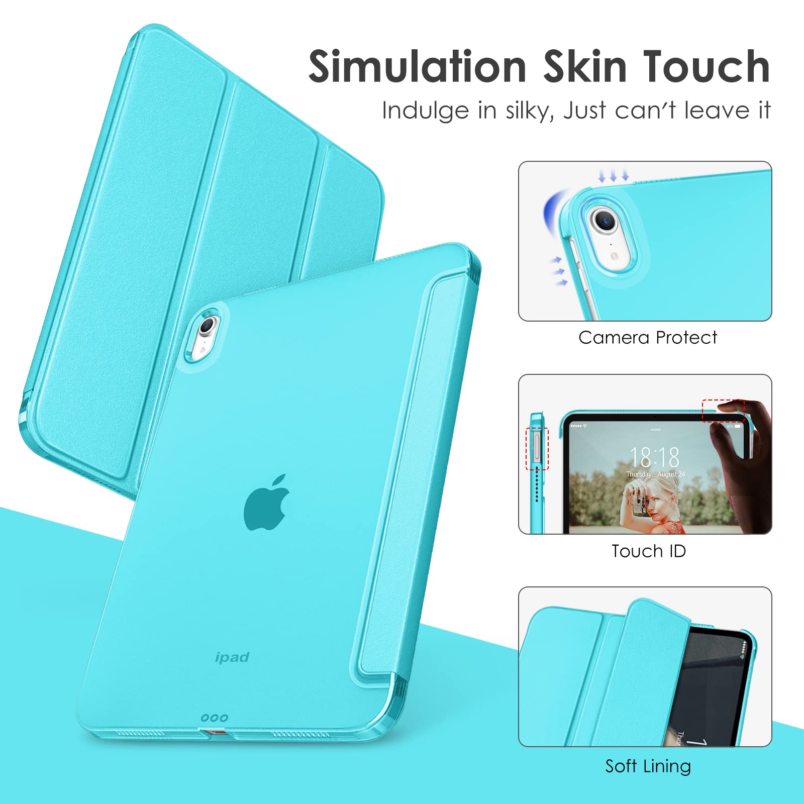 Bokeer for iPad 10th Generation Case 2022, Matte Frosted Shockproof Back [Anti-Fingerprint,Anti-Scratch,Support Touch ID,Auto Sleep/Wake,Camera Protection] for 10.9 Inch iPad - Rose Gold